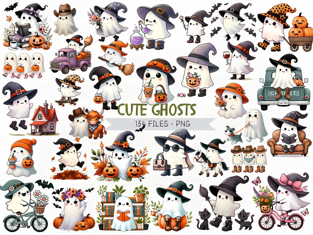 Cute Halloween Ghosts Clipart Bundle, Pumpkin Clipart, Halloween ...