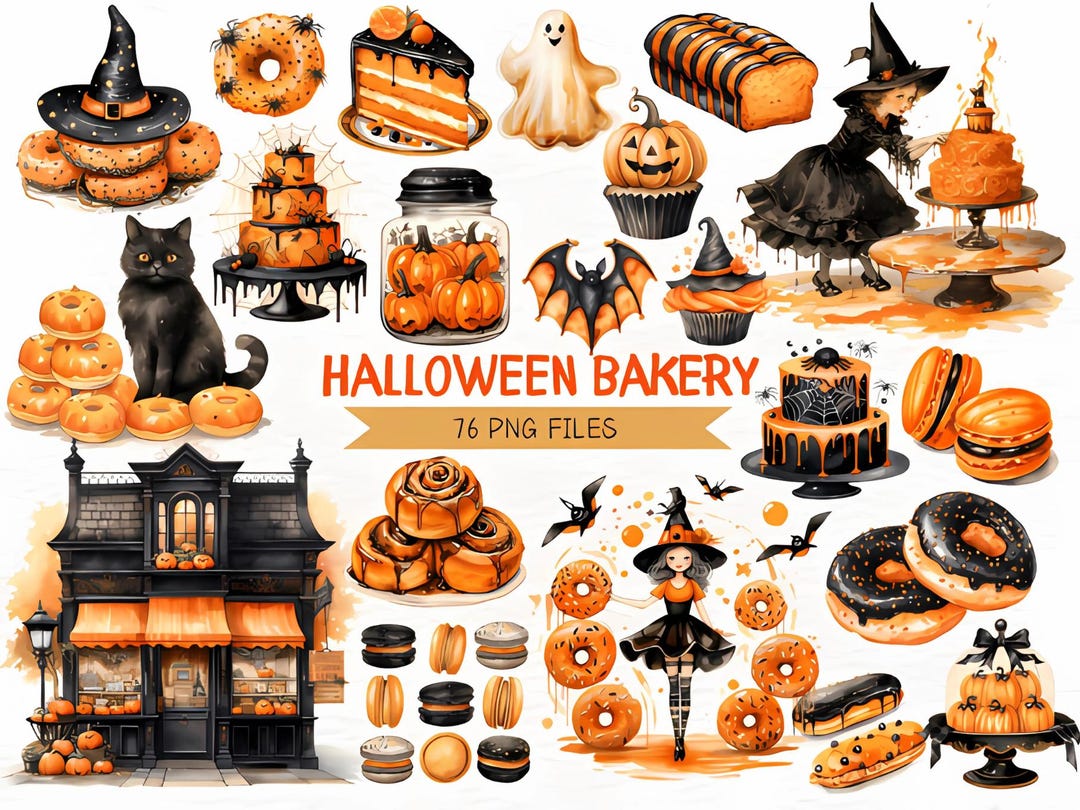 Watercolor Halloween Bakery PNG Bundle, Bakery Clipart, Bakery ...