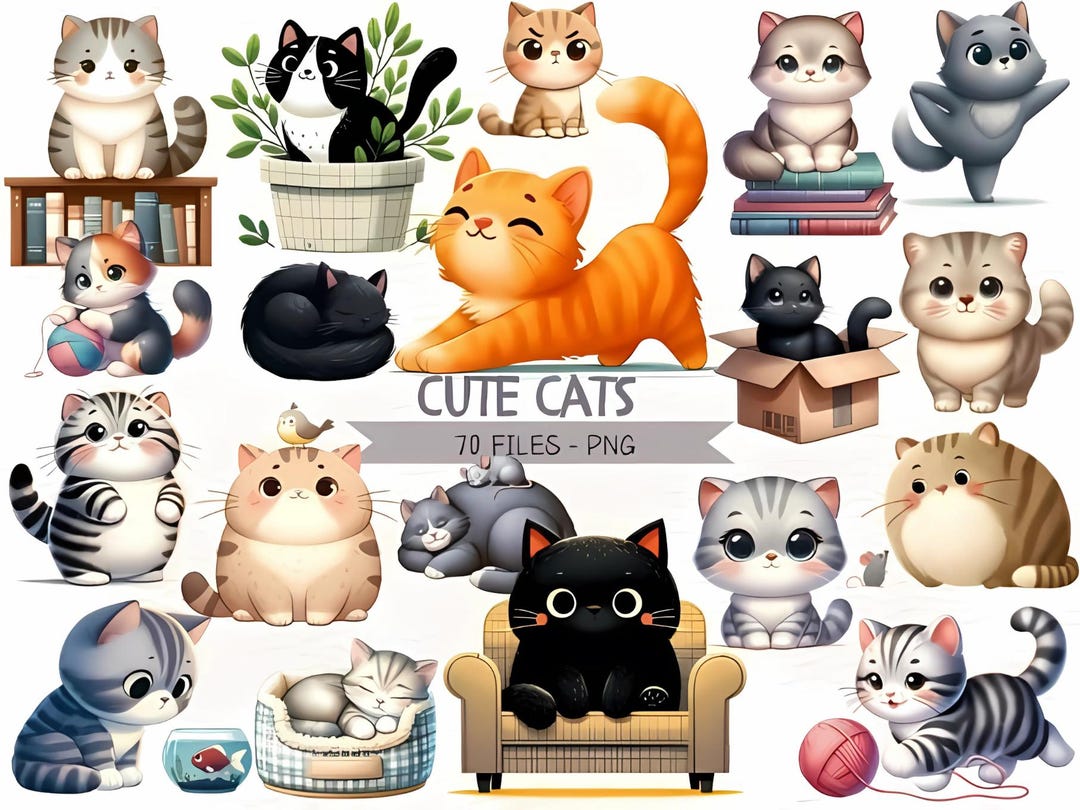 Cute Cat Clipart Bundle. Funny Cats, Kitten Graphics, Happy Baby ...