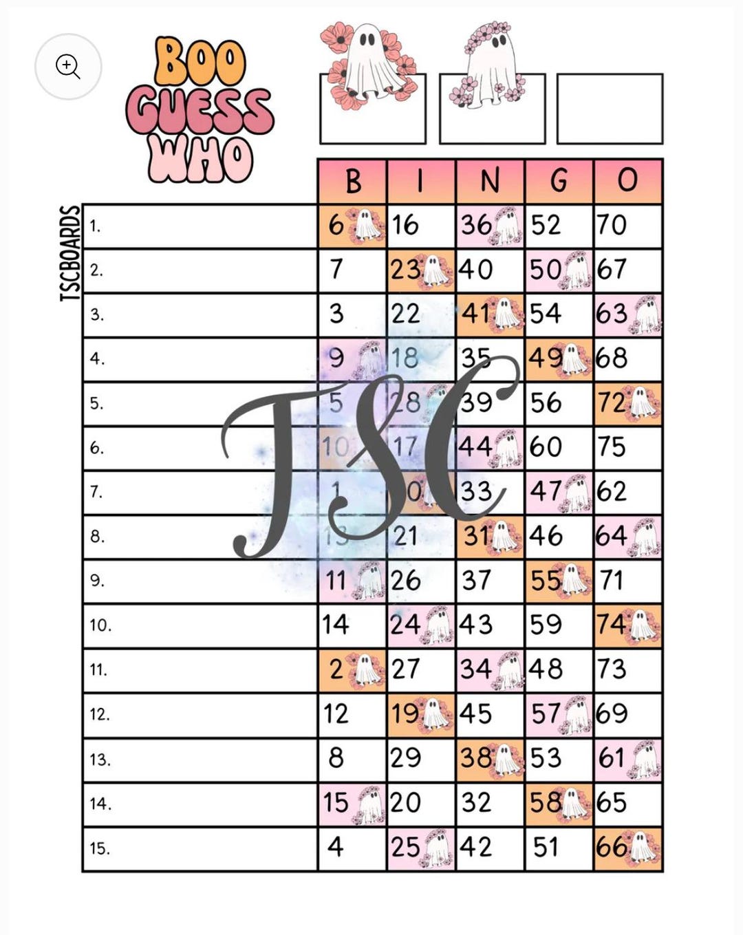 Boo Guess Who Bingo Board 1-75 Ball mixed,straight,blank - Etsy