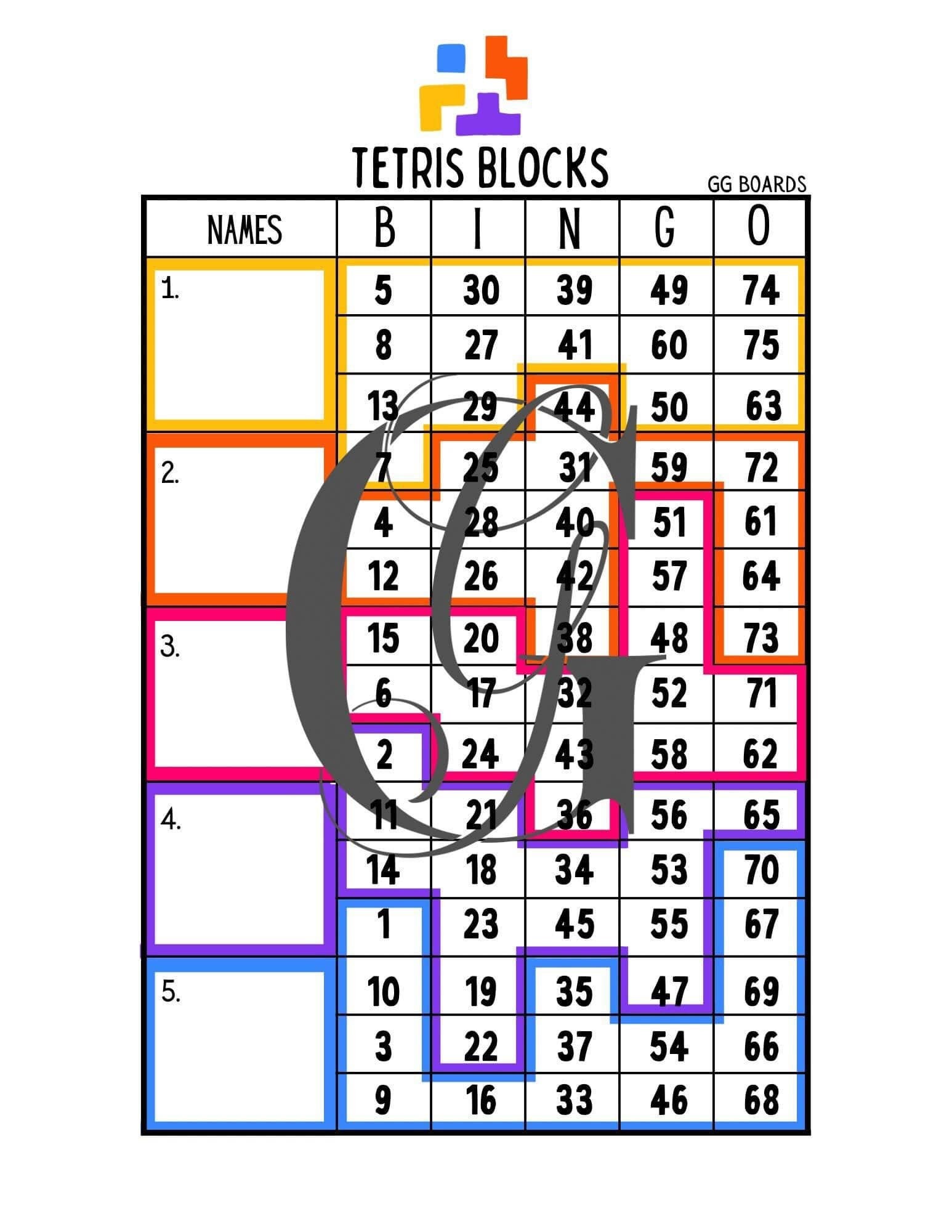 Tetris Block Bingo Board 1-75 Ball - Etsy