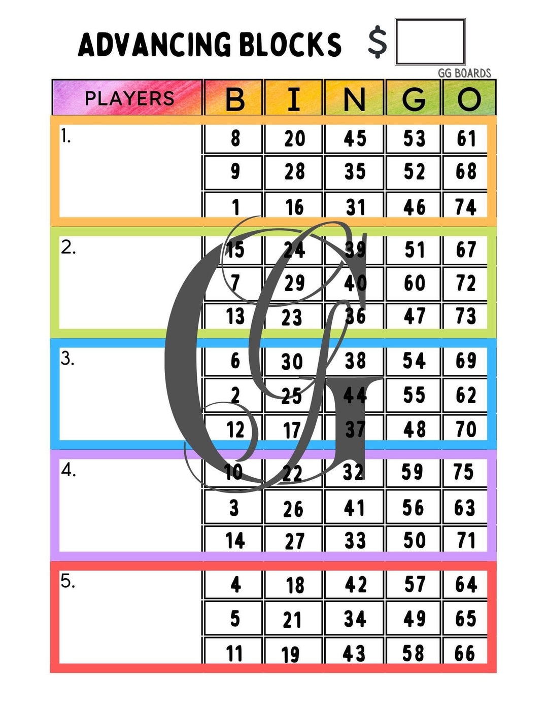 Block Advancing Main Minis Bingo Boards 1-75 Ball - Etsy