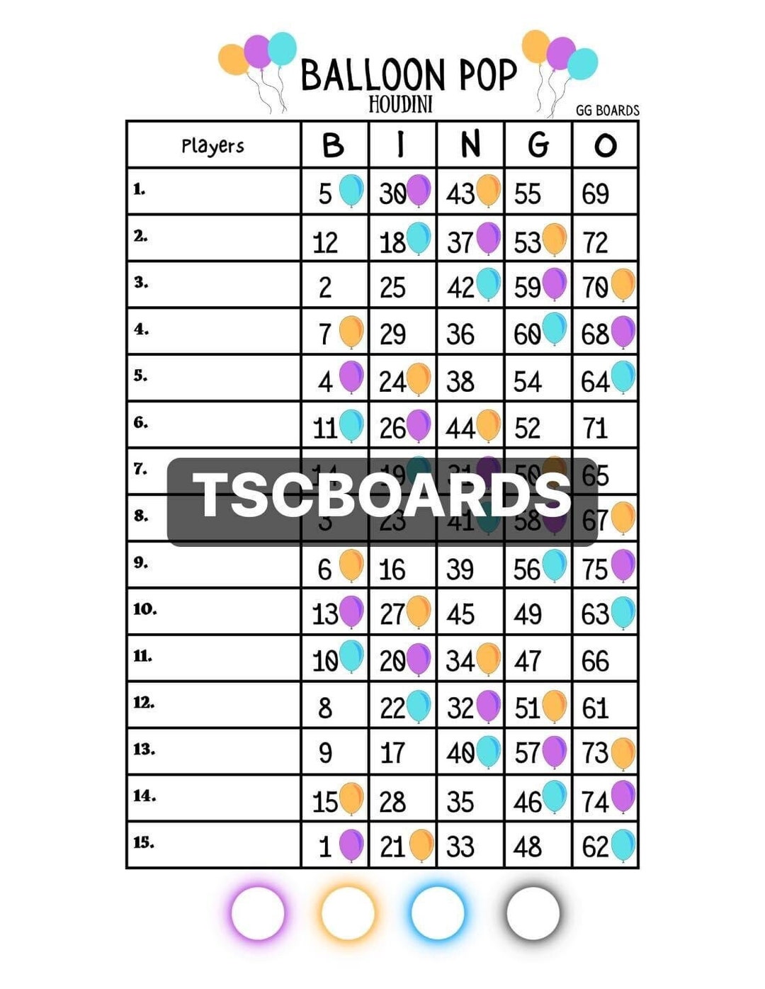 Balloon Pop Houdini Bingo Board 1-75 Ball 1-15 Line - Etsy