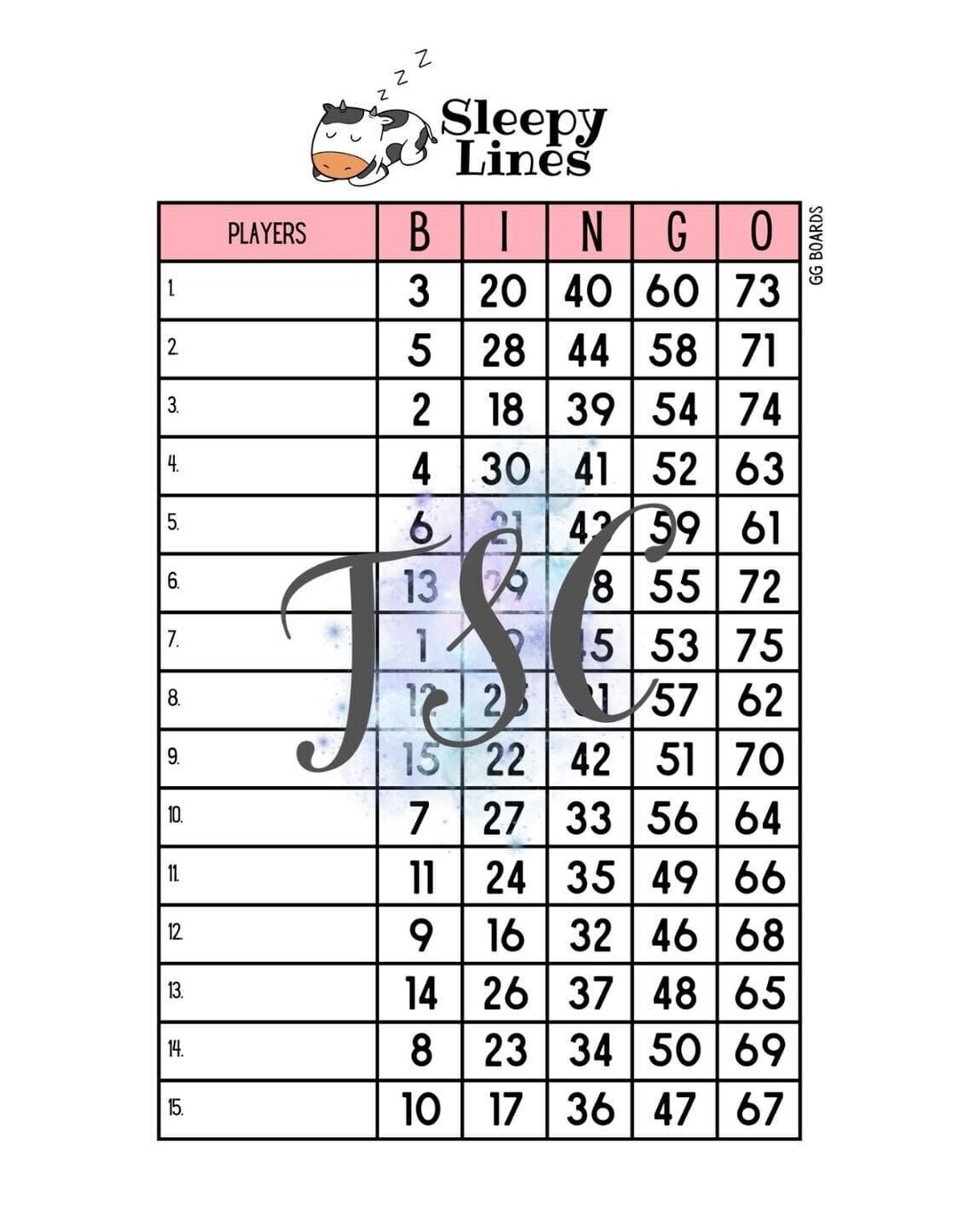Sleepy Lines Cow Bingo Board 1-75 Ball 1-15 Line - Etsy