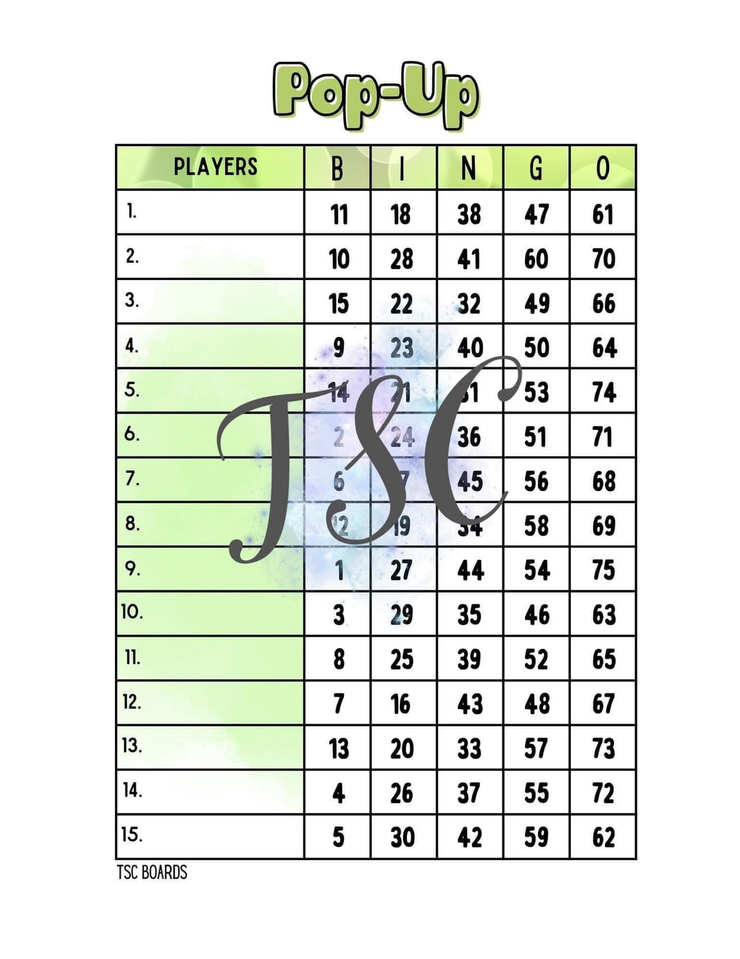 Pop-up Bingo Board 1-75 Ball 1-15 Line - Etsy