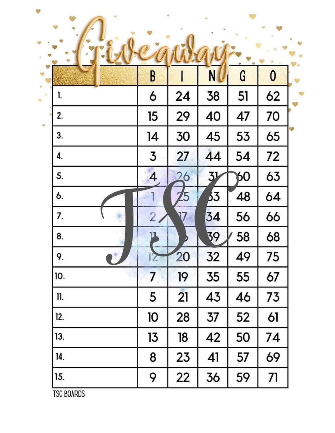 Gold Giveaway Bingo Board 1-75 Ball mixed,straight,blank - Etsy