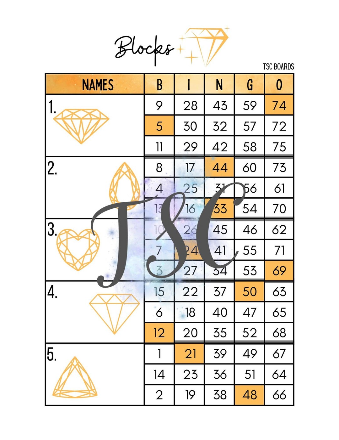 5 Boards Gem Block Bingo Boards 1-75 Ball - Etsy