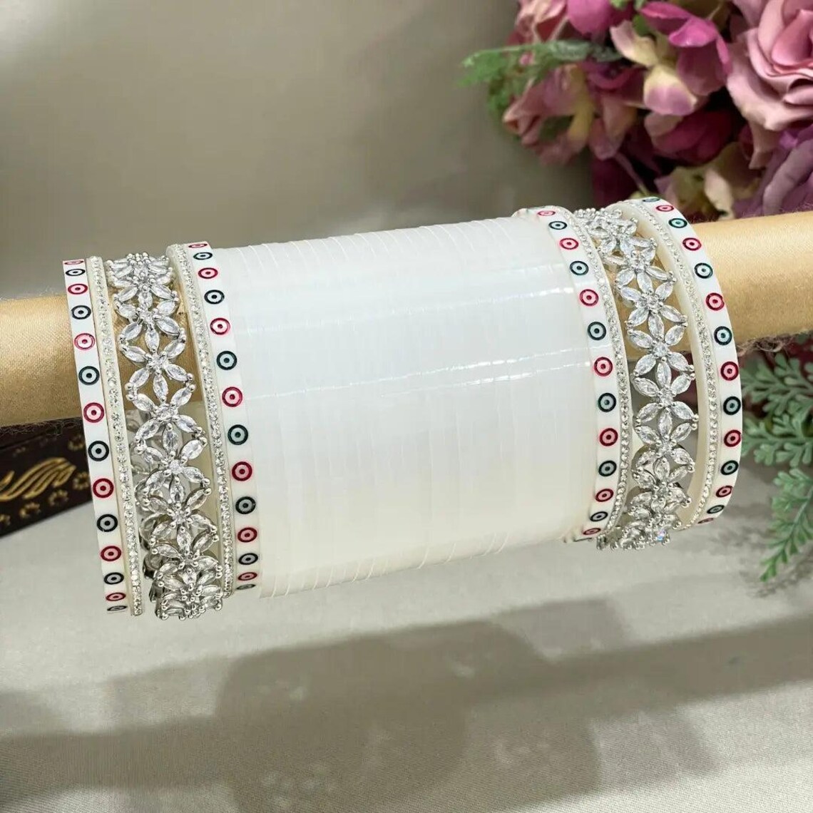 Punjabi Designer White Bridal Chooda Set With Ad Kada Bangles | Indian ...