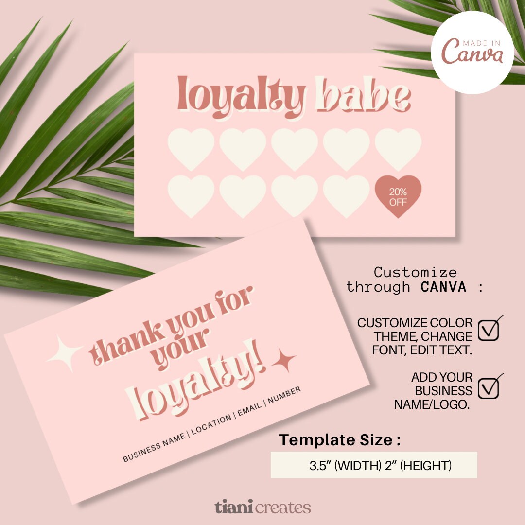 Cute Pink Loyalty Card Template - Etsy