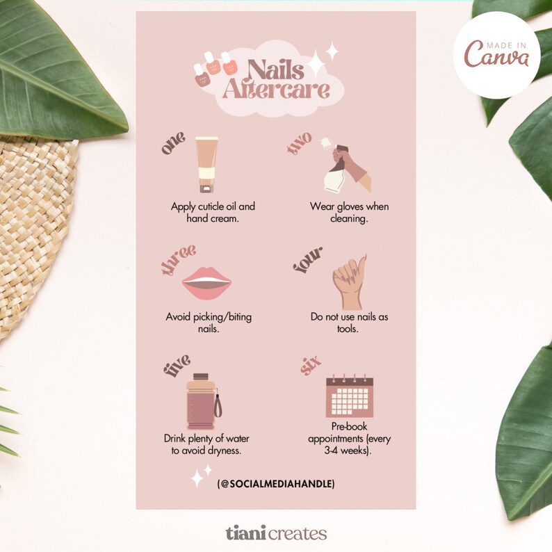 Blush Pink Nails Aftercare Card Template - Etsy