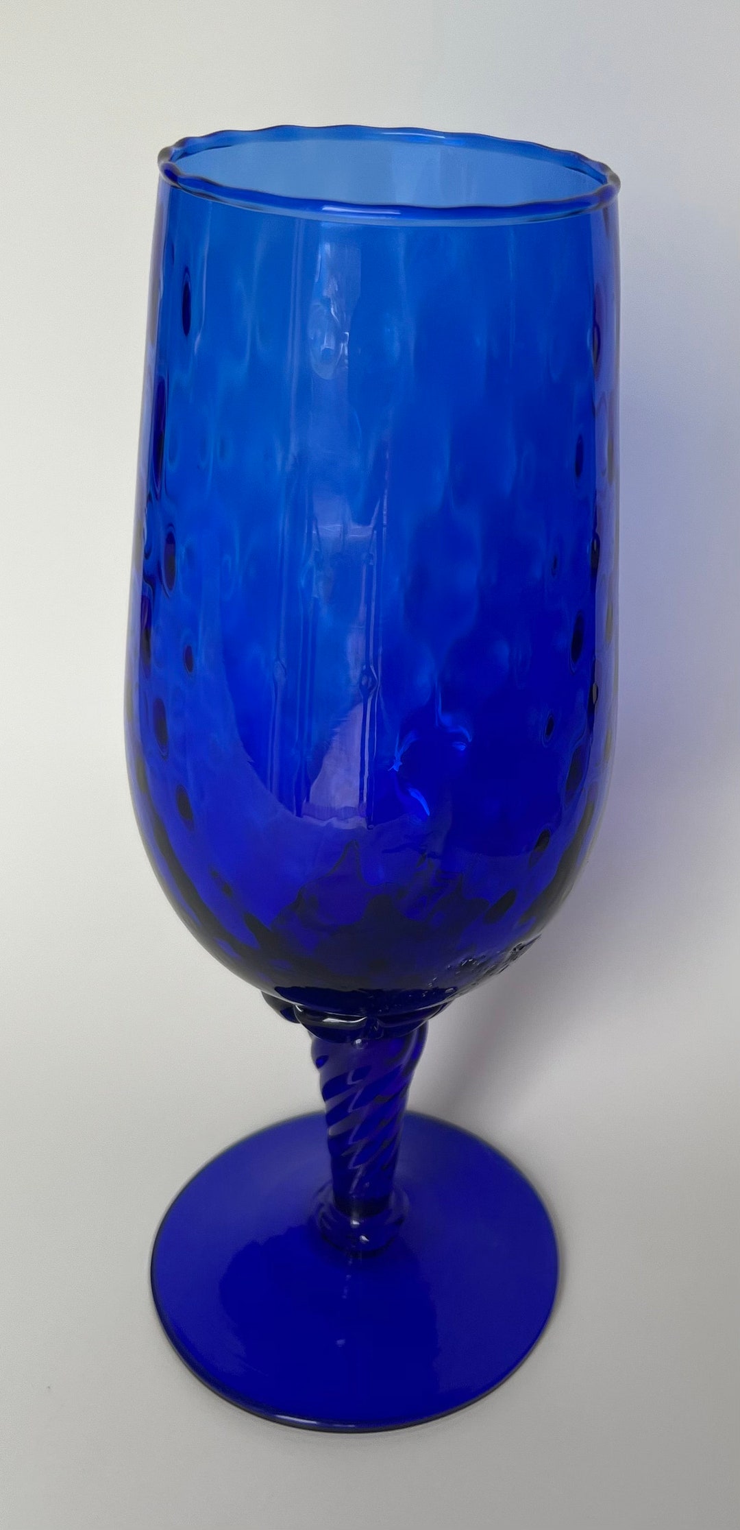 Empoli Cobalt Goblet With Optic Pattern Body and Twisted Stem - Etsy