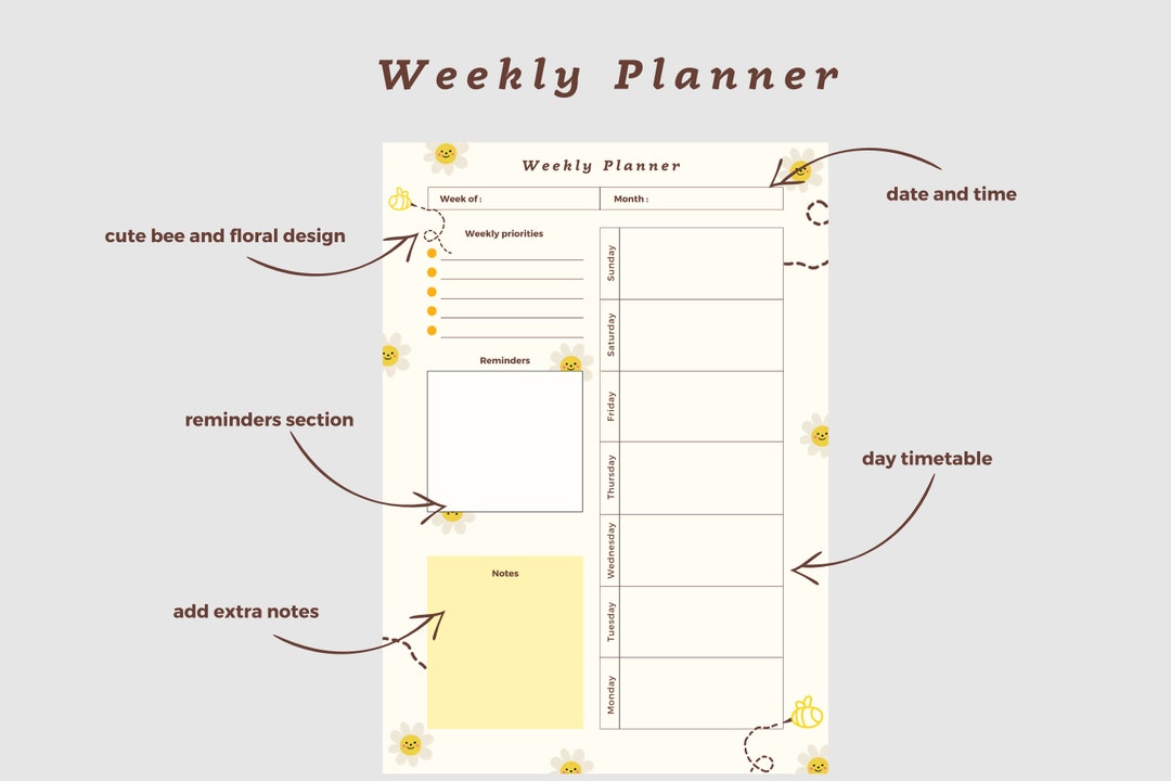 EDITABLE WEEKLY PLANNER / Cute Yellow and White Design / Child Chore ...