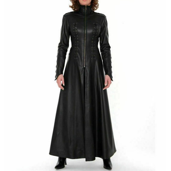 Real Leather Catsuit MATRIX-COAT Long Zipper Sexy Dress Cat - Etsy