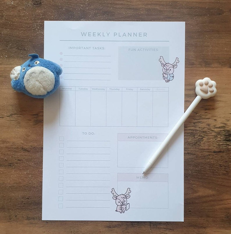 Weekly Planner Printable Digital Pdf Kawaii Cute Deer Print by Yourself ...