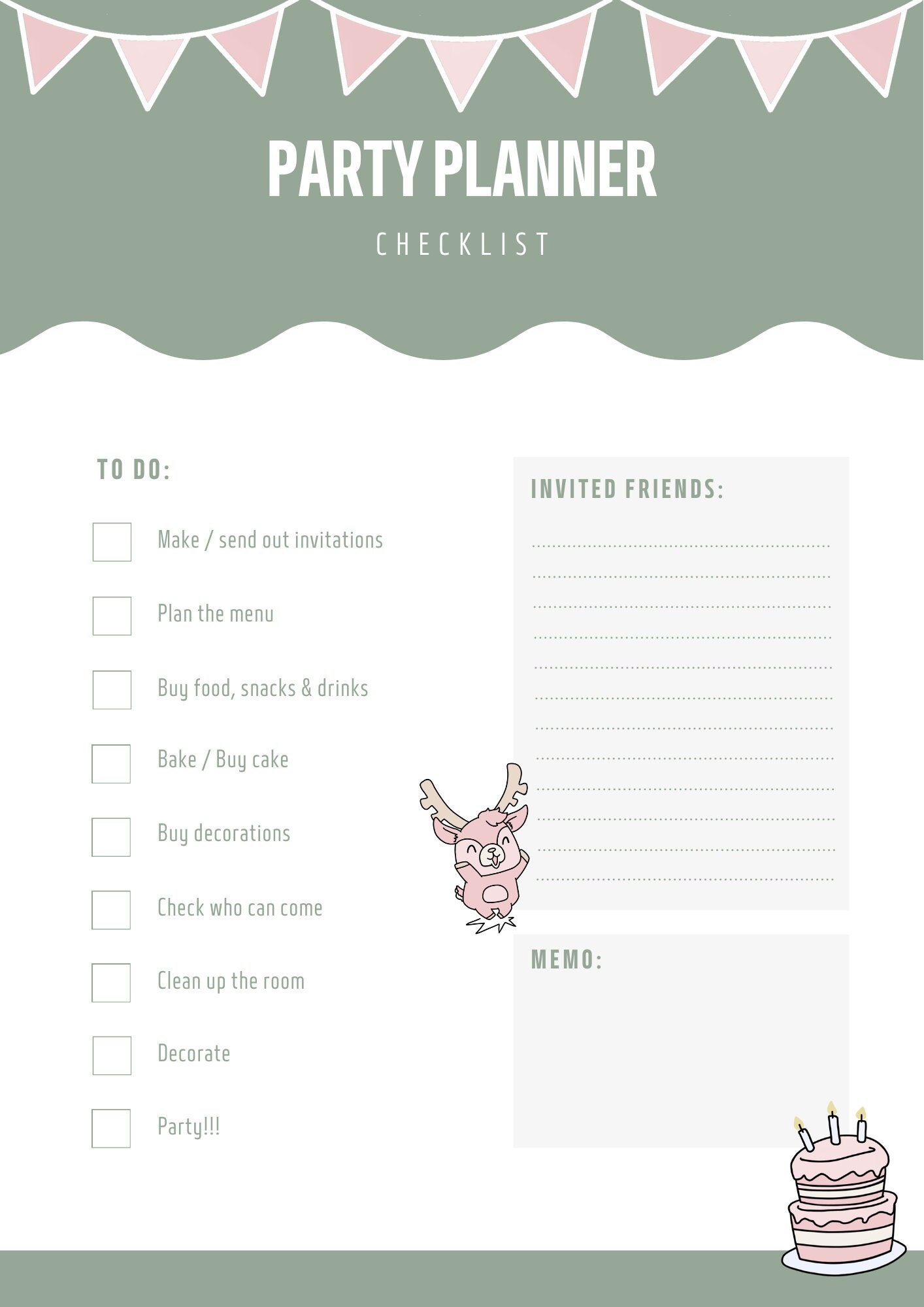 Shikataro Party Planner Printable A4 Pfd File Download Planner Cute ...
