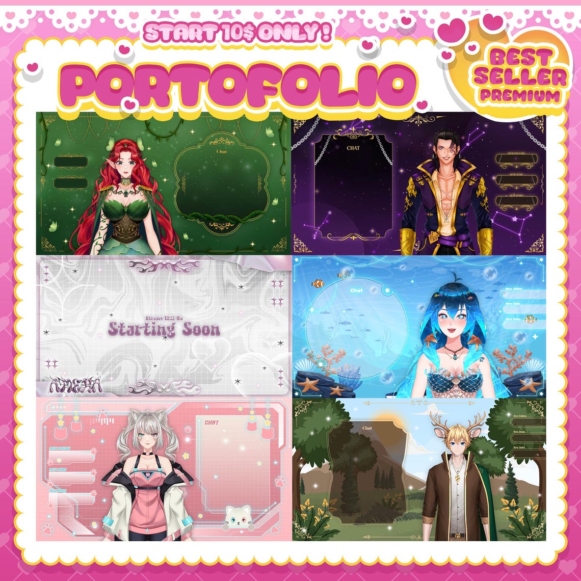 Custom Animated Vtuber Stream Overlay | Twitch Youtube Streaming Pack ...