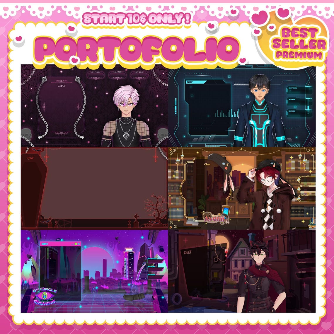 Custom Animated Vtuber Stream Overlay | Twitch Youtube Streaming Pack ...