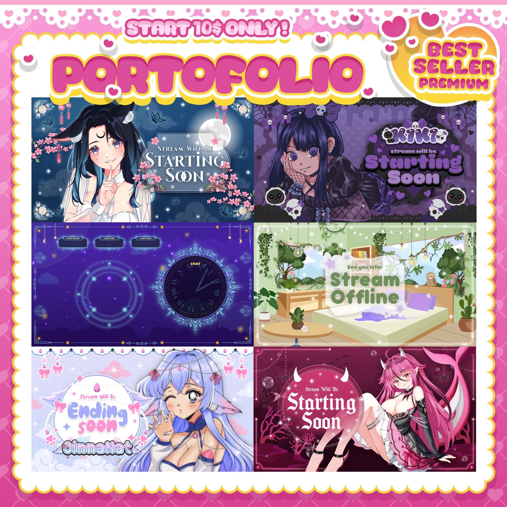 Custom Animated Vtuber Stream Overlay | Twitch Youtube Streaming Pack ...