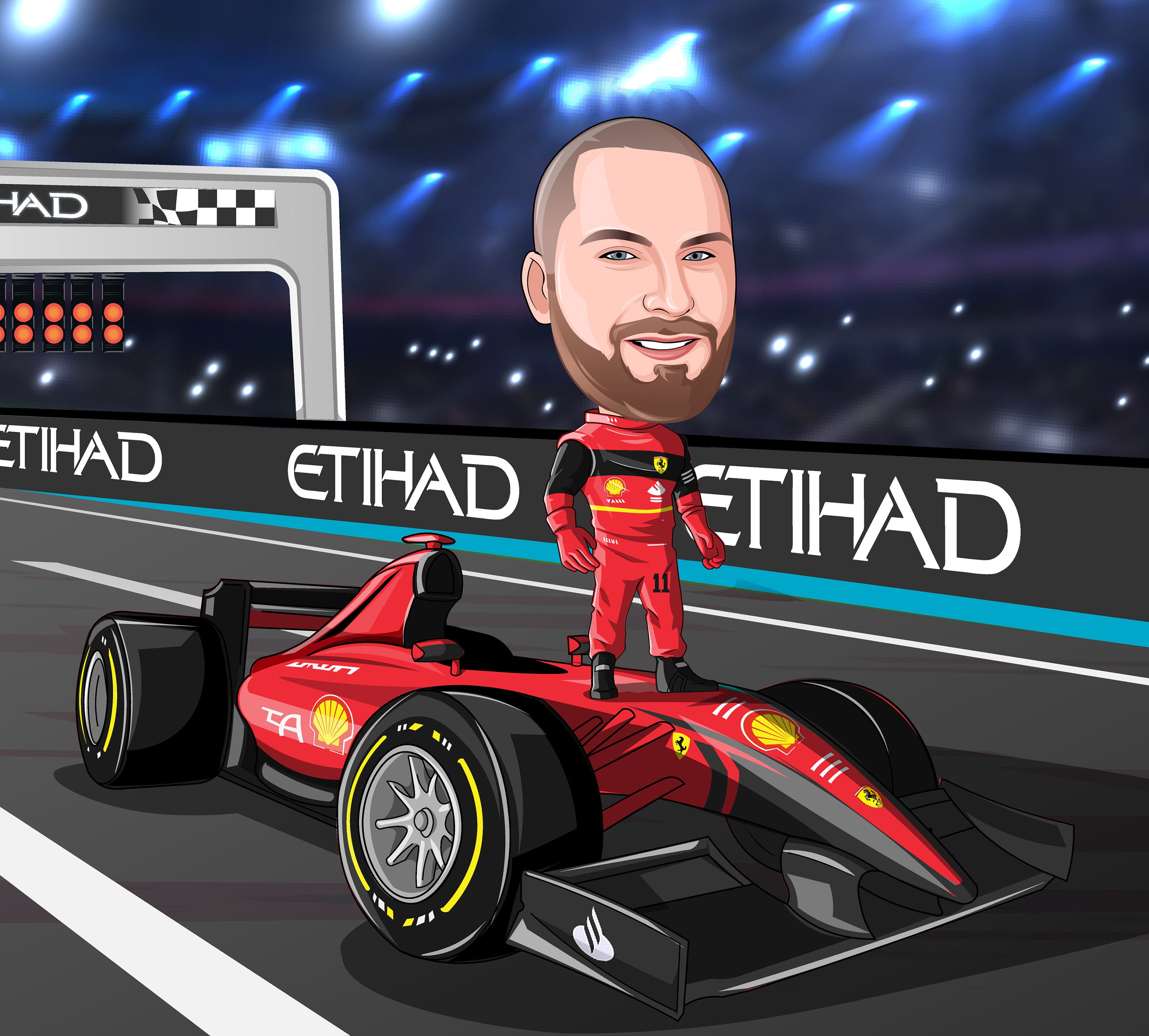 Caricatura de Fórmula 1, Retrato digital personalizado, Arte deportivo ...