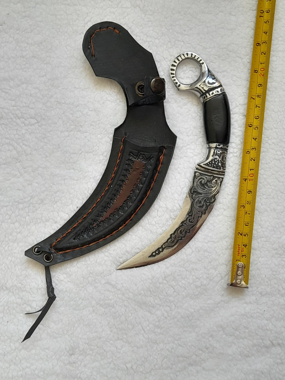 Indonesian Knife Karambit With Carved Blade Leather Sheath - Etsy