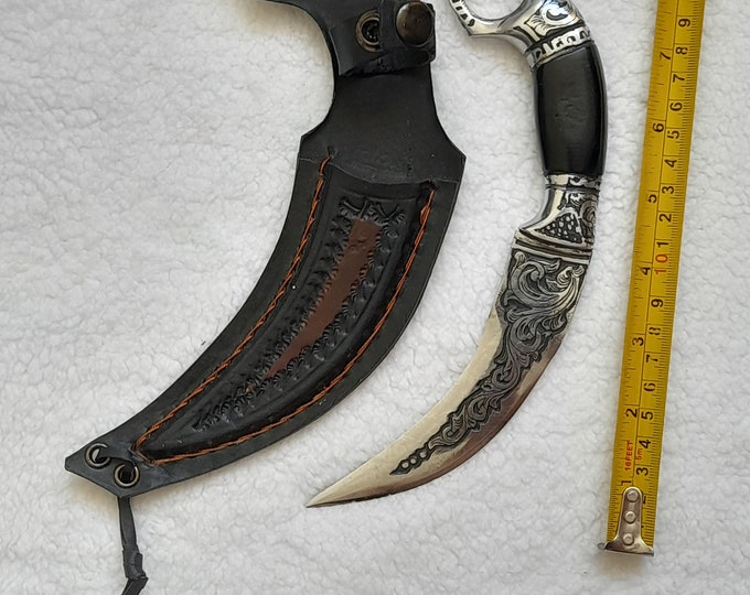 Indonesian Knife Karambit With Carved Blade Leather Sheath Handcrafted ...