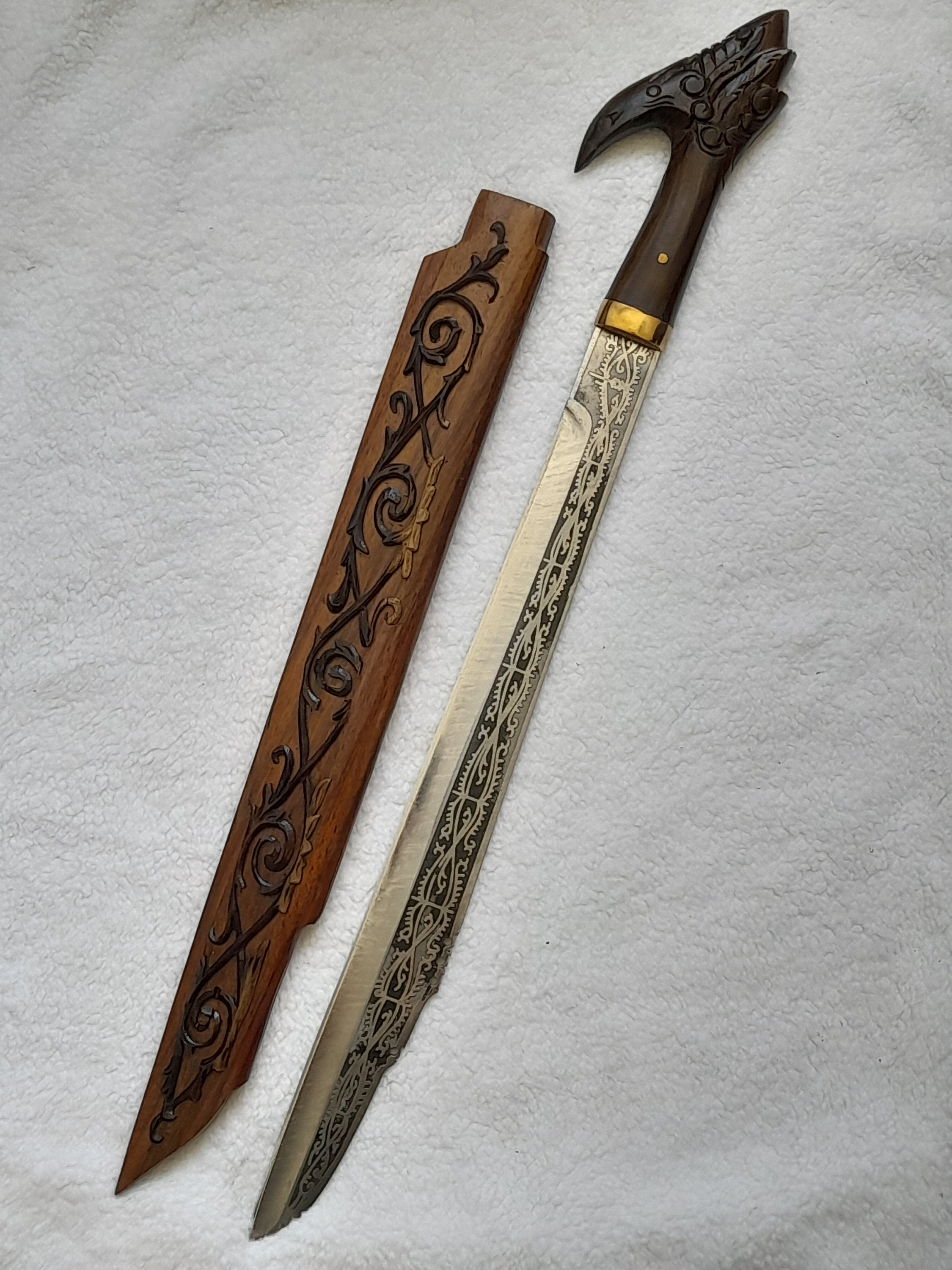 Indonesian Sword Klewang With Carved Blade With Sonokeling Rosewood ...