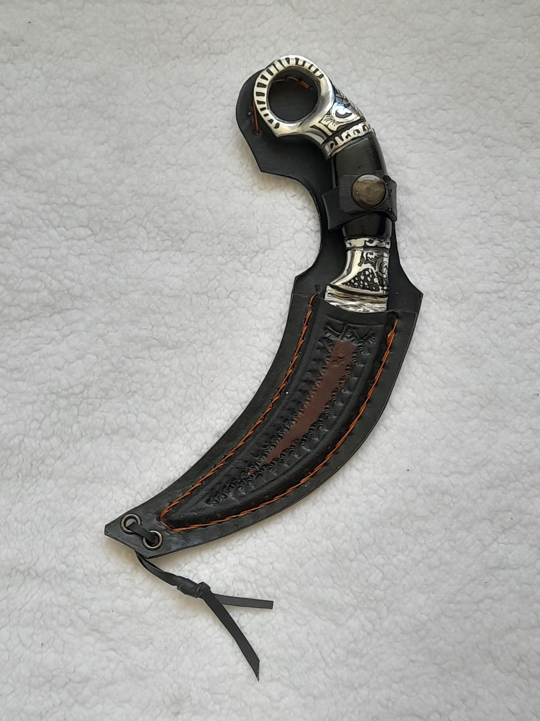 Indonesian Knife Karambit With Carved Blade Leather Sheath - Etsy