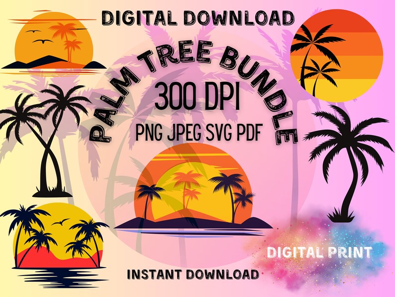 Beach SVG Bundle , PNG Clipart, Pdf Palm Tree,300 Dpi,and Cut Files for ...
