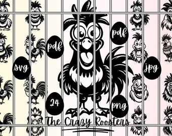 Crazy Chicken Svg & Png, Rooster Clipart, Chicken Vector Image, Funny ...
