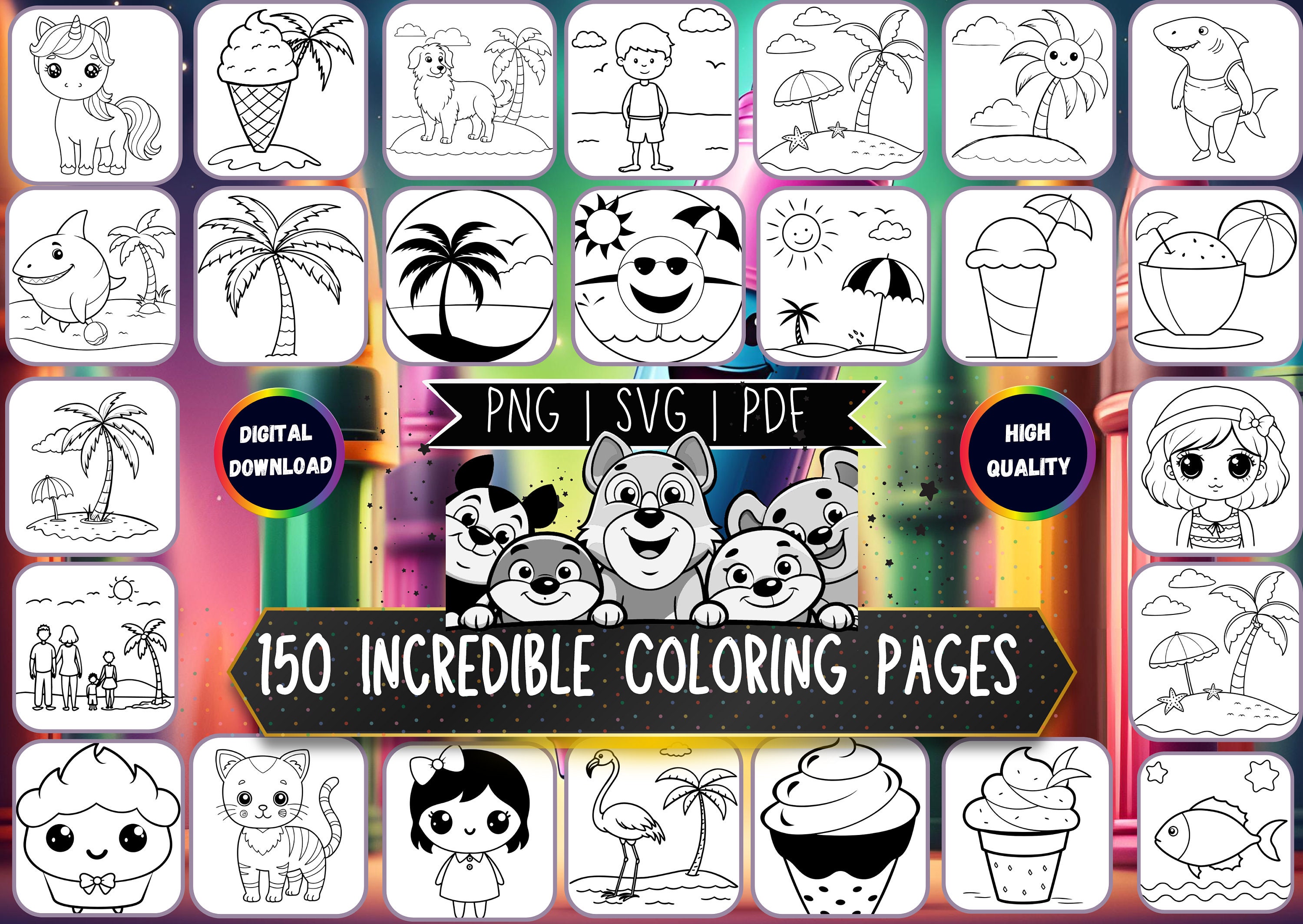 150 Summer Kawaii Coloring Pages: Cute Printable Coloring Sheets for ...
