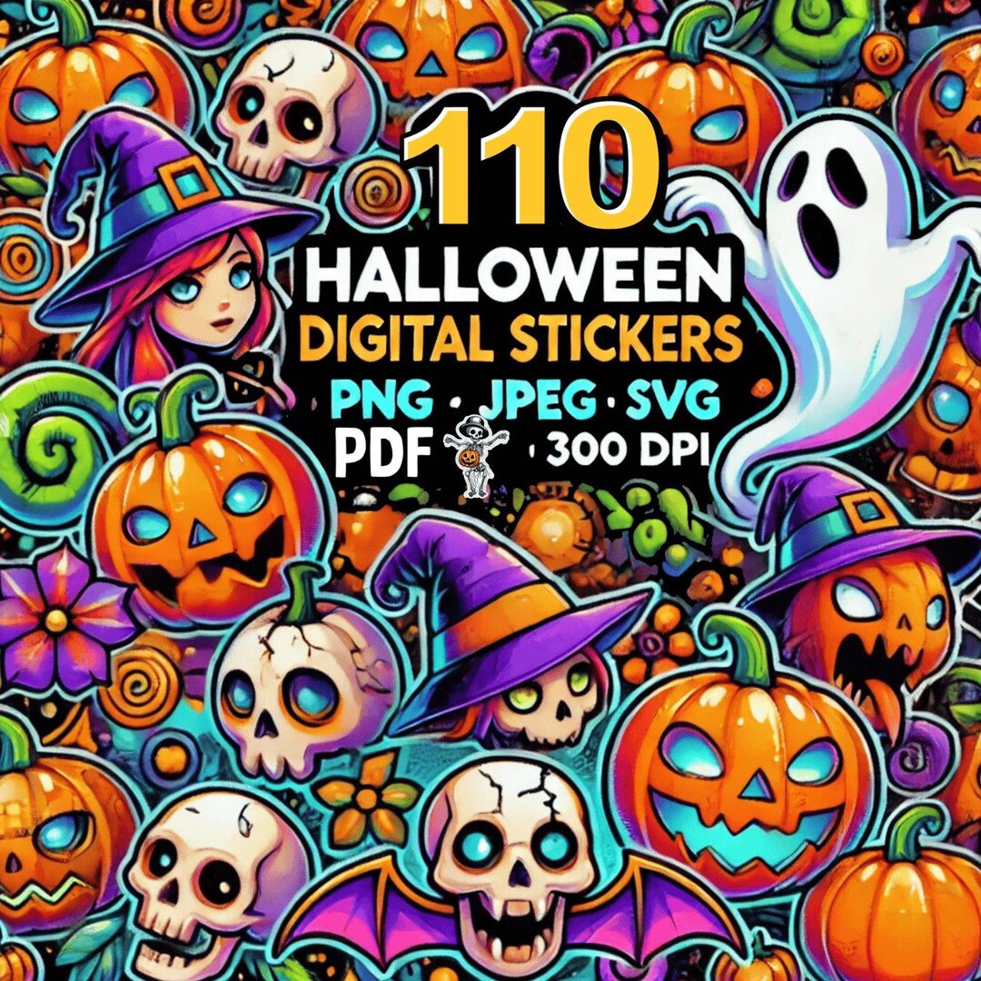 Kawaii Halloween Sticker PNG Bundle, Printable Halloween Stickers, Cute ...