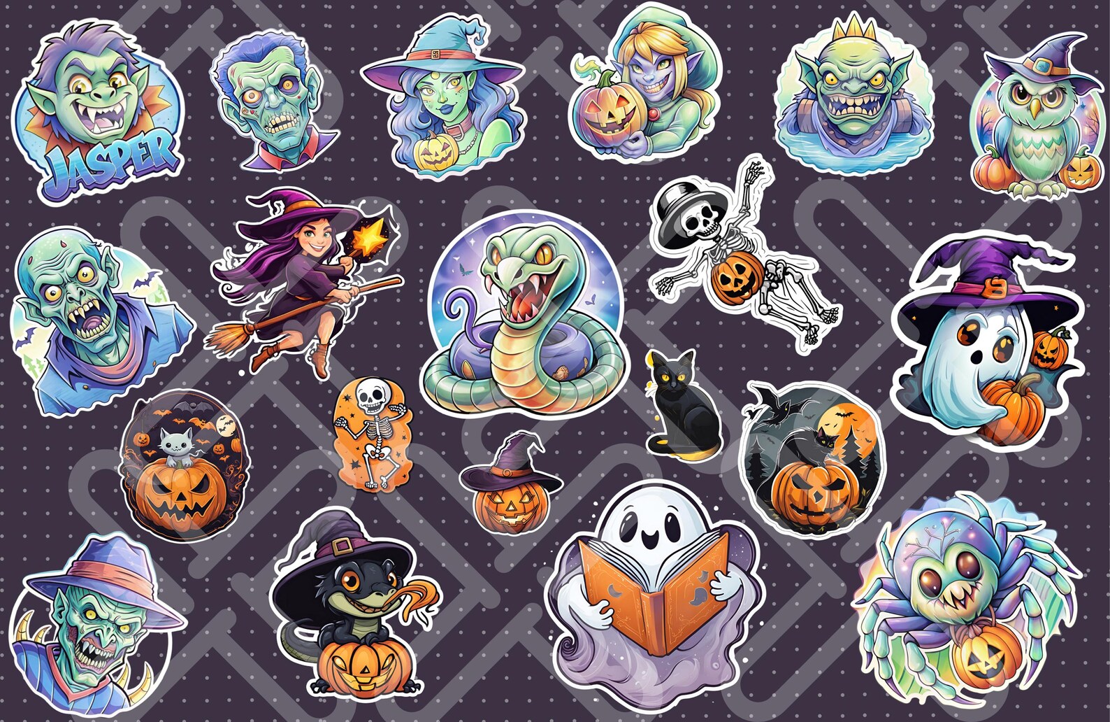 Kawaii Halloween Sticker PNG Bundle, Printable Halloween Stickers, Cute ...