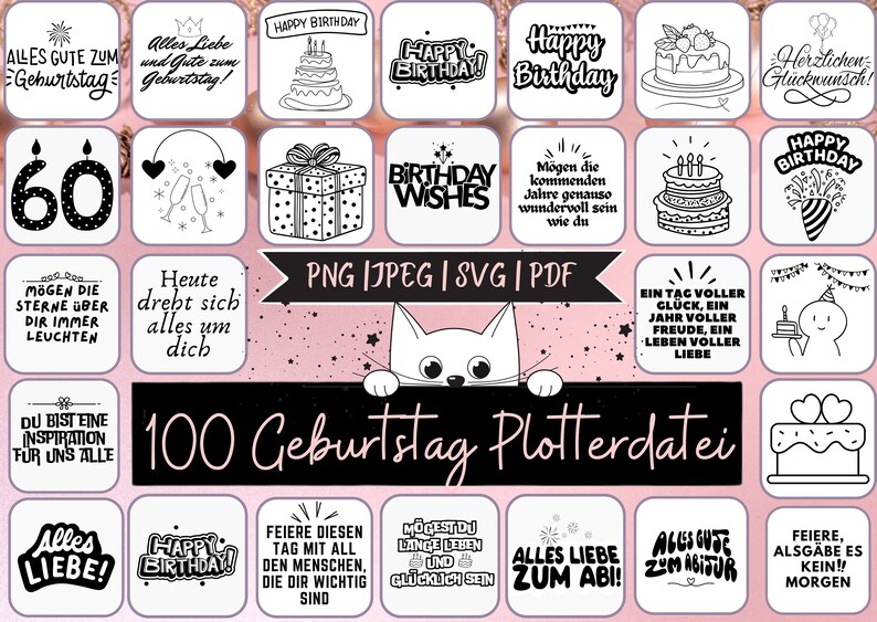 100 Geburtstag Plotterdatei SVG Bundle, Birthday Plotter File, Alles Gute Zum Geburtstag SVG ...