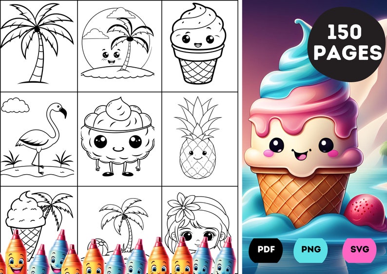 150 Summer Kawaii Coloring Pages: Cute Printable Coloring Sheets for ...