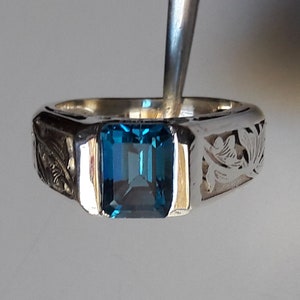 Swiss Blue Topaz Silver Mens Ring, 925 Sterling Silver Ring, December ...