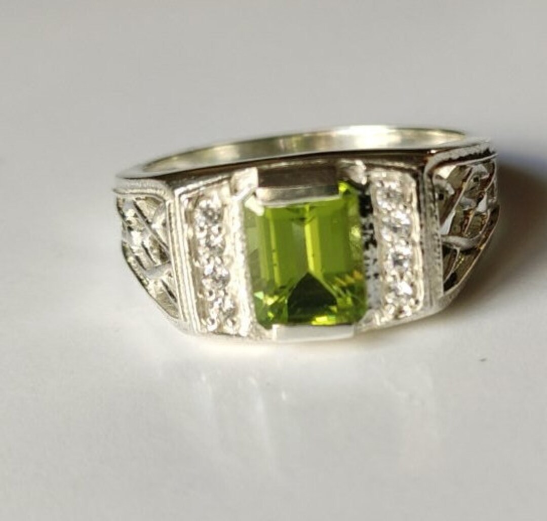 Handmade Peridot Men's Ring, Solid 925 Sterling Silver Ring, Peridot ...