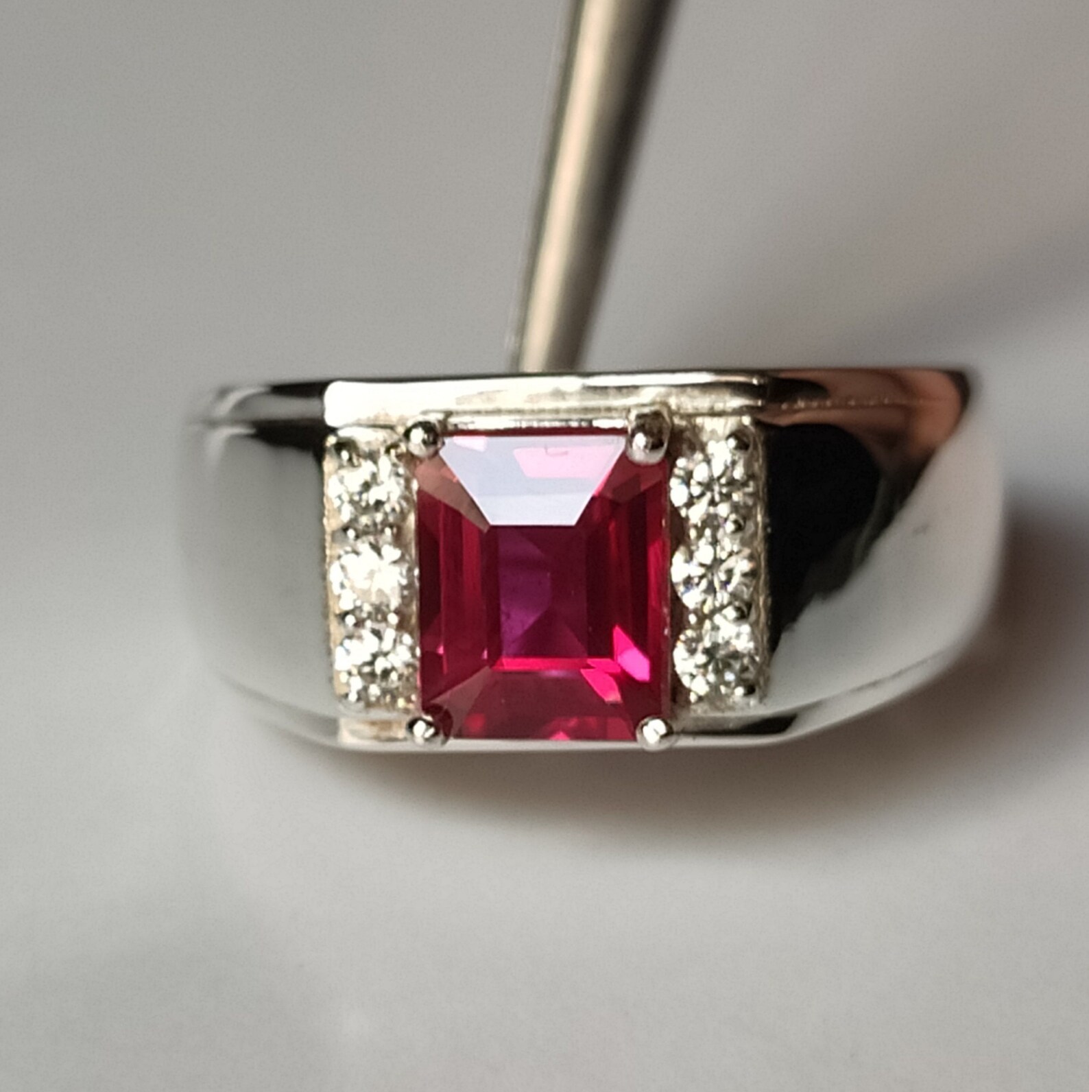 Red Ruby 925 Solid Sterling Silver Ring, Engraved Ring, Emerald Cut ...