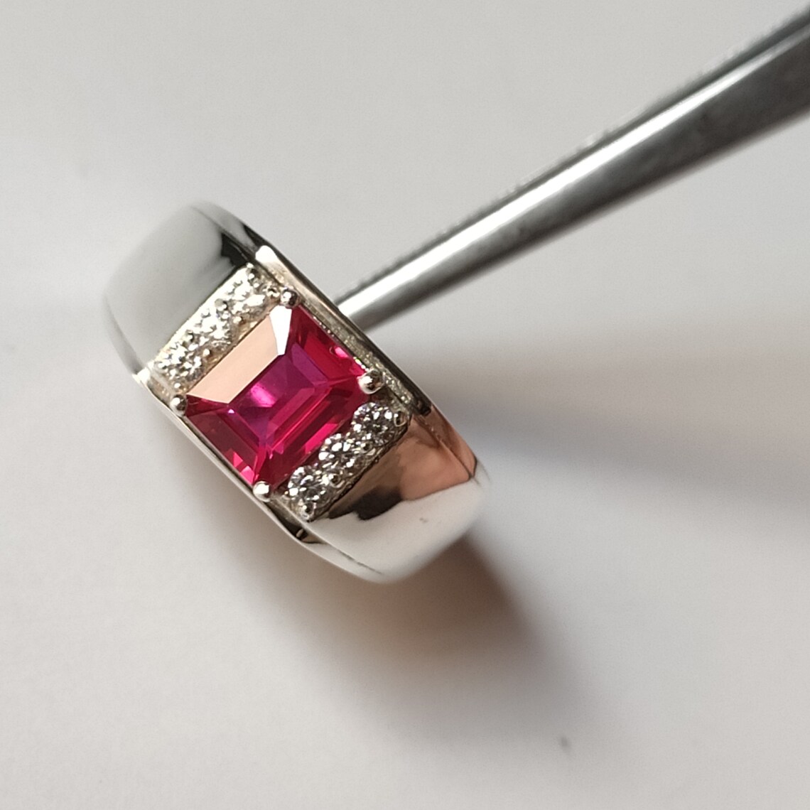 Red Ruby 925 Solid Sterling Silver Ring, Engraved Ring, Emerald Cut ...