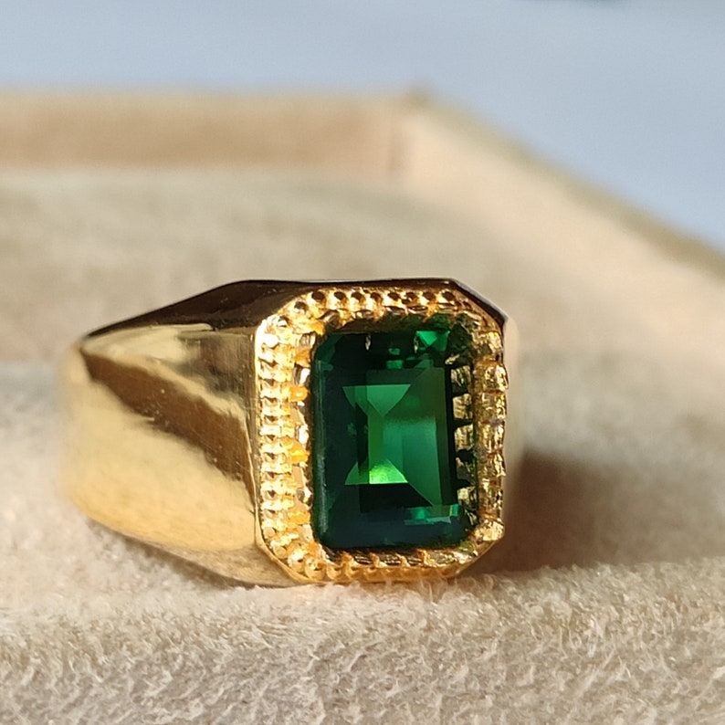 Lab Emerald Silver Mens Ring 925 Sterling Silver Ring May - Etsy