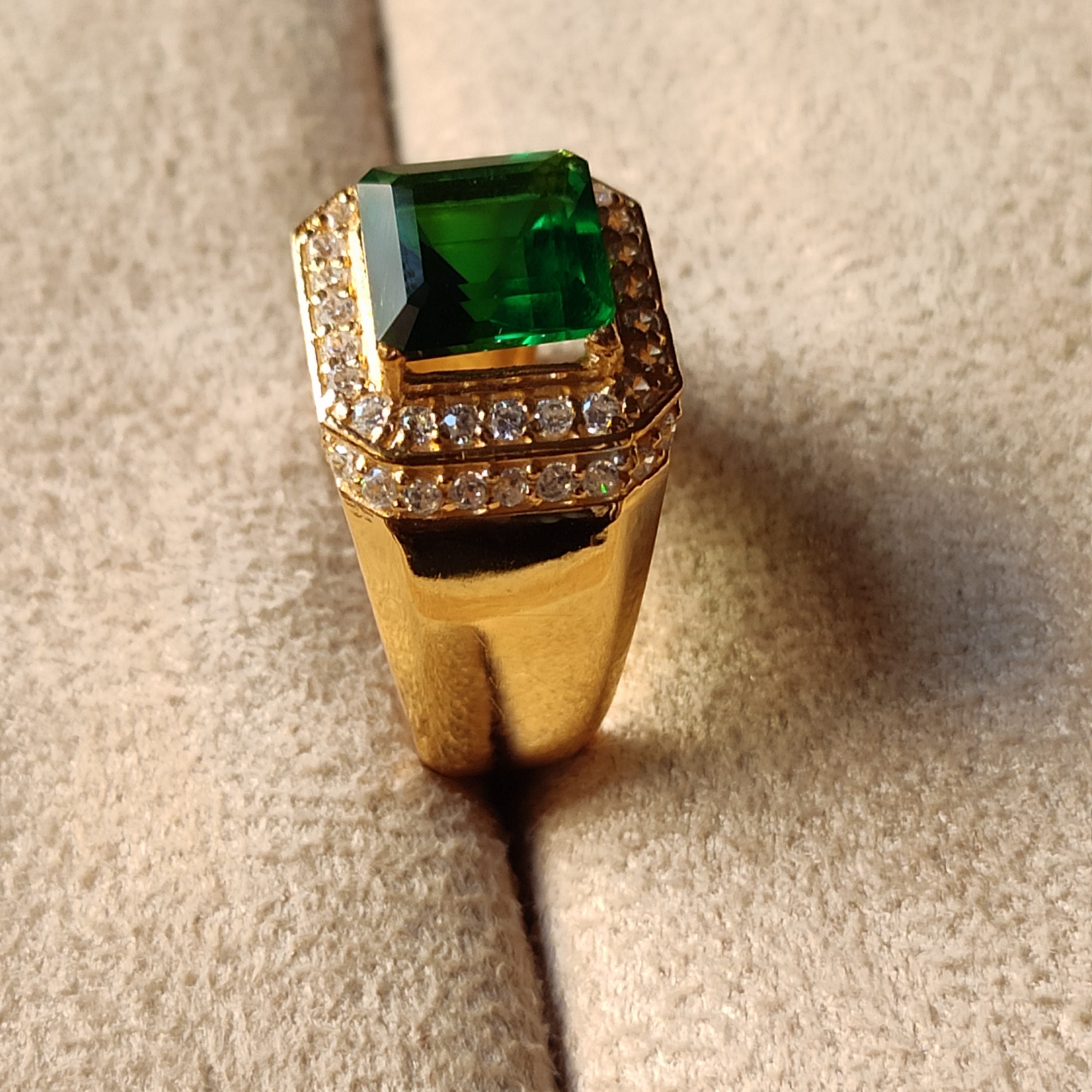 Lab Emerald Silver Mens Ring, 925 Sterling Silver Ring, May Birthstone ...