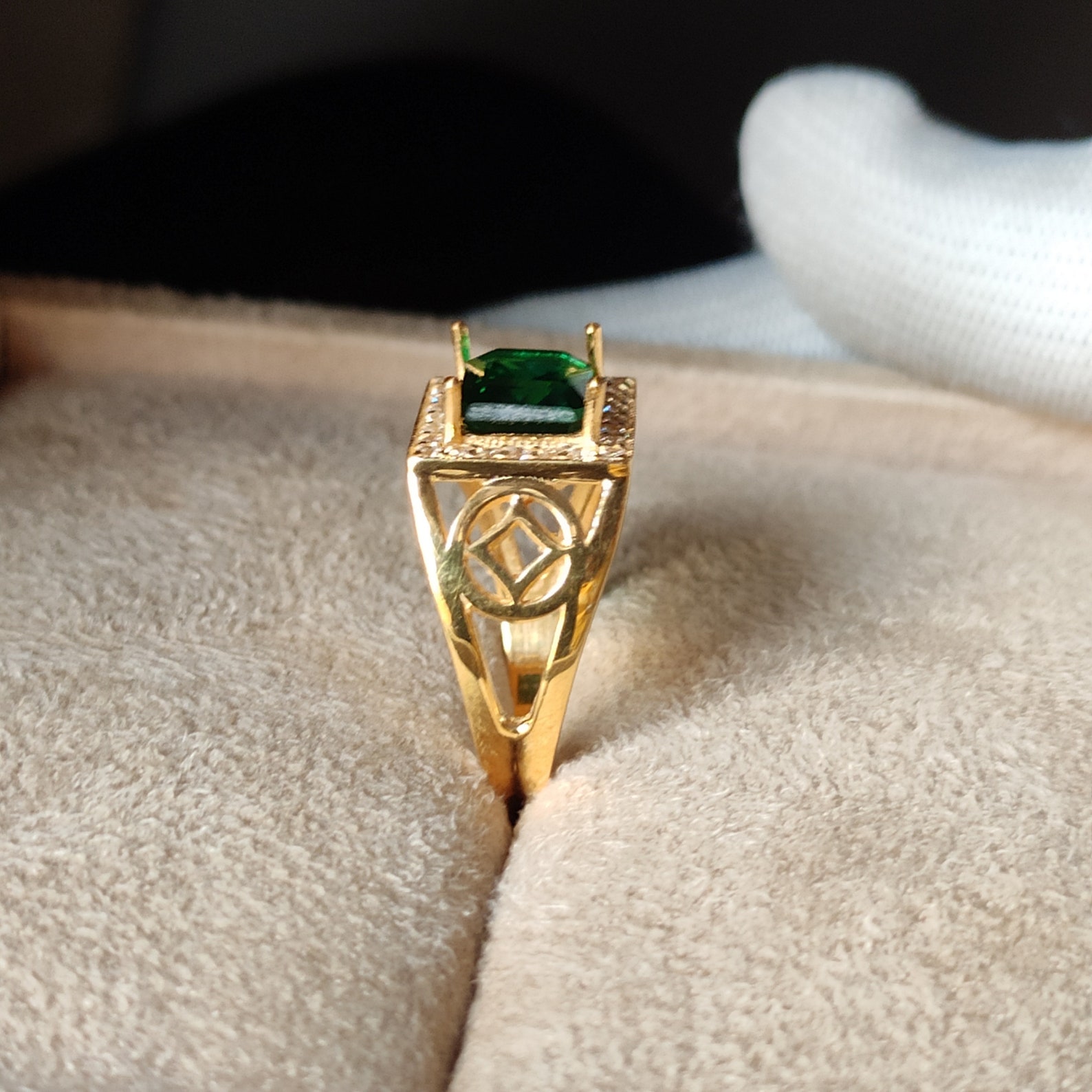 Lab Emerald Silver Mens Ring, 925 Sterling Silver Ring, May Birthstone ...