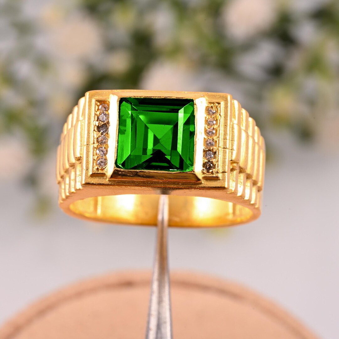 Lab Emerald Signet Ring, Mens Emerald Ring, 925 Solid Sterling Silver ...