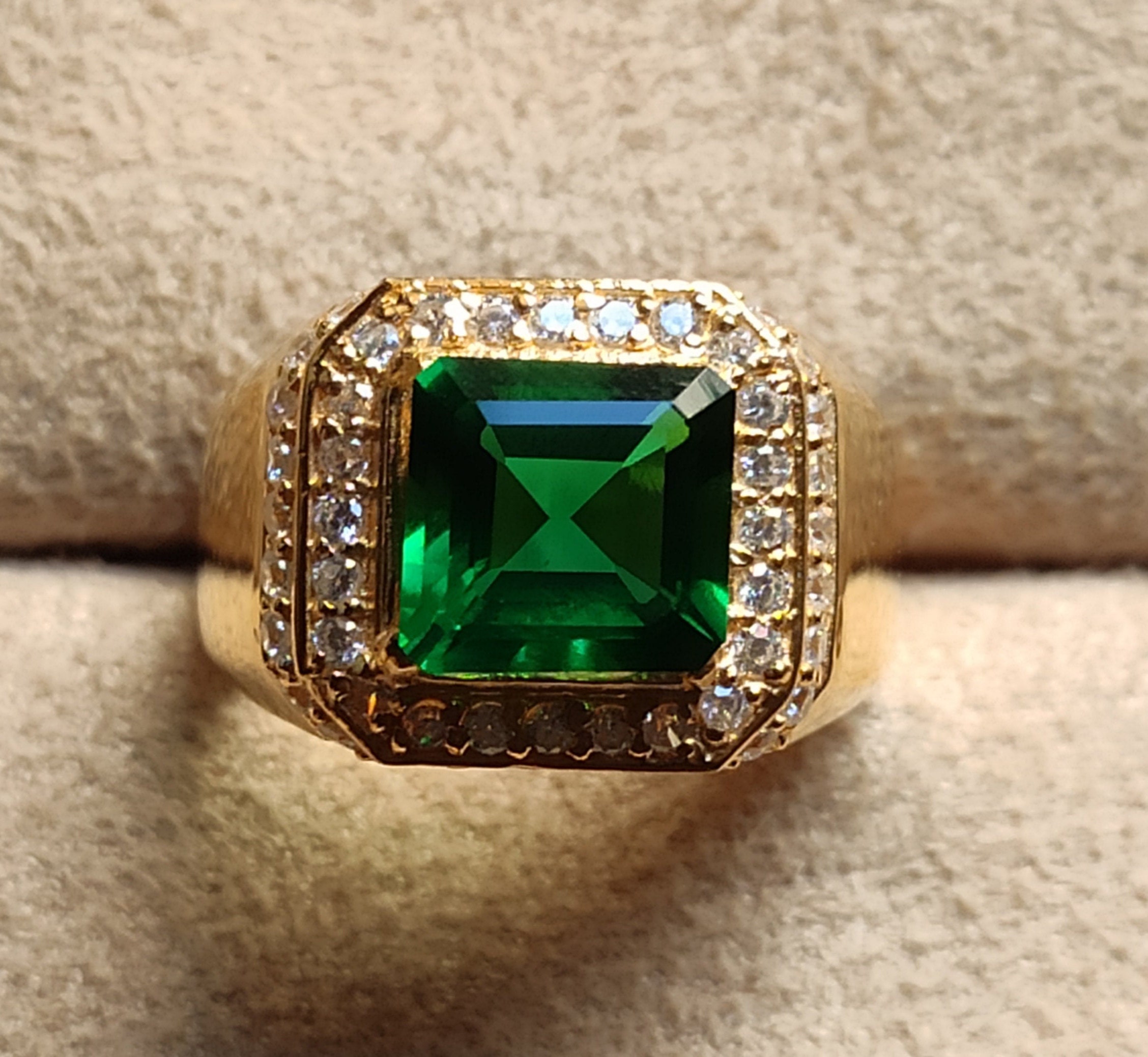 Lab Emerald Silver Mens Ring, 925 Sterling Silver Ring, May Birthstone ...