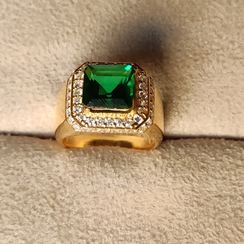 Lab Emerald Silver Mens Ring, 925 Sterling Silver Ring, May Birthstone ...