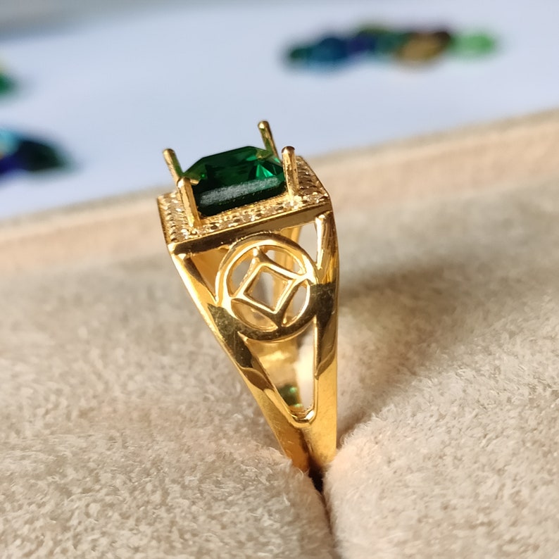 Lab Emerald Silver Mens Ring, 925 Sterling Silver Ring, May Birthstone ...