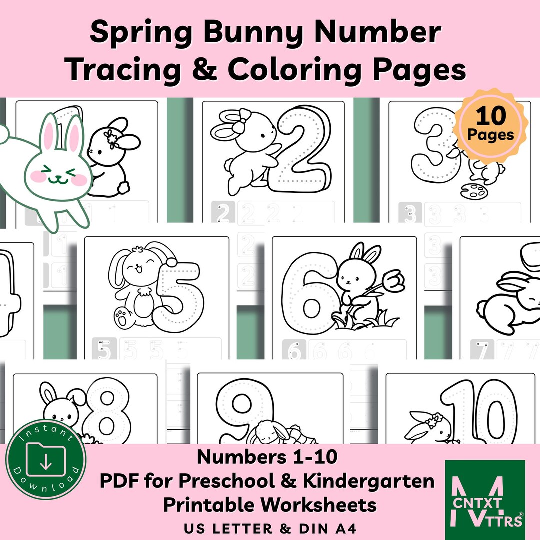 Spring Bunny Number Tracing & Coloring Pages – Numbers 1-10 PDF for ...