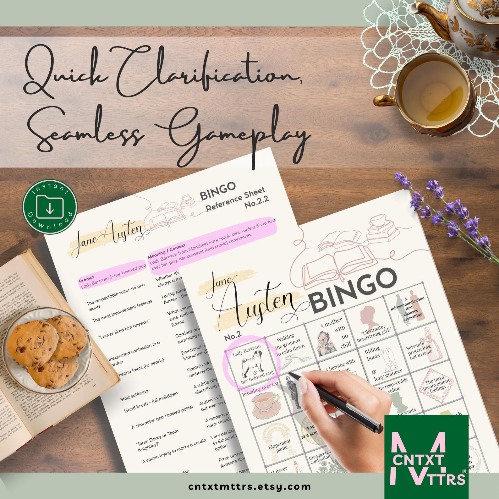 Printable Jane Austen Bingo – Elegant Regency-era Bingo Game for Book ...