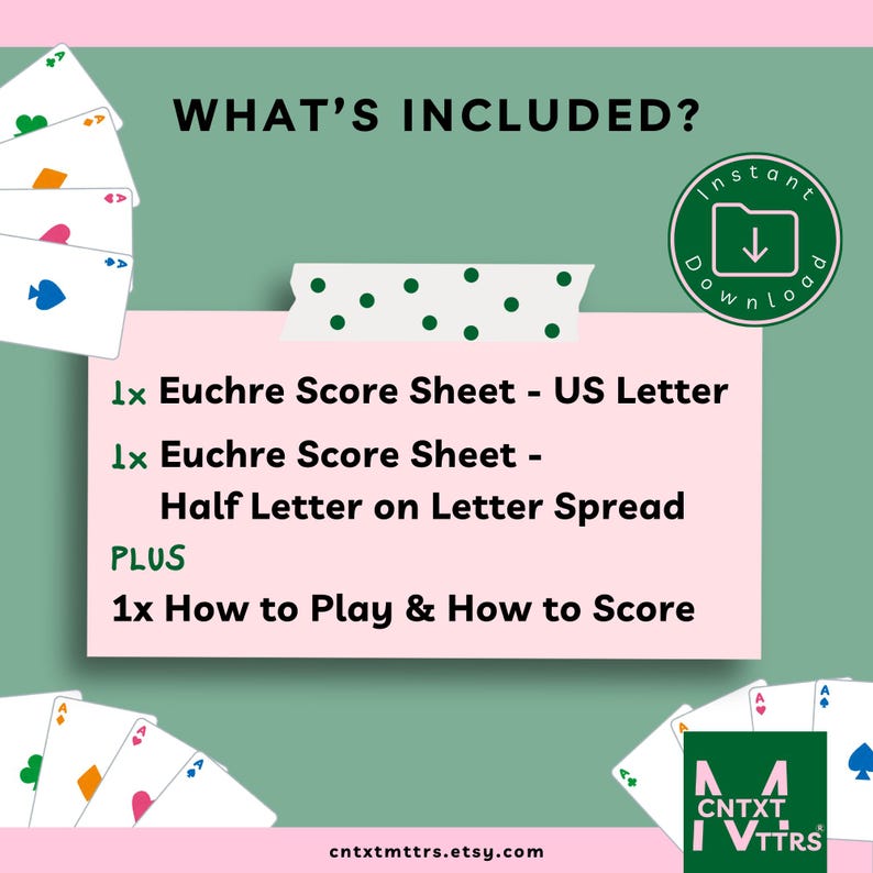 Printable Euchre Score Sheet – Classic 2-team Format| Instant Download ...