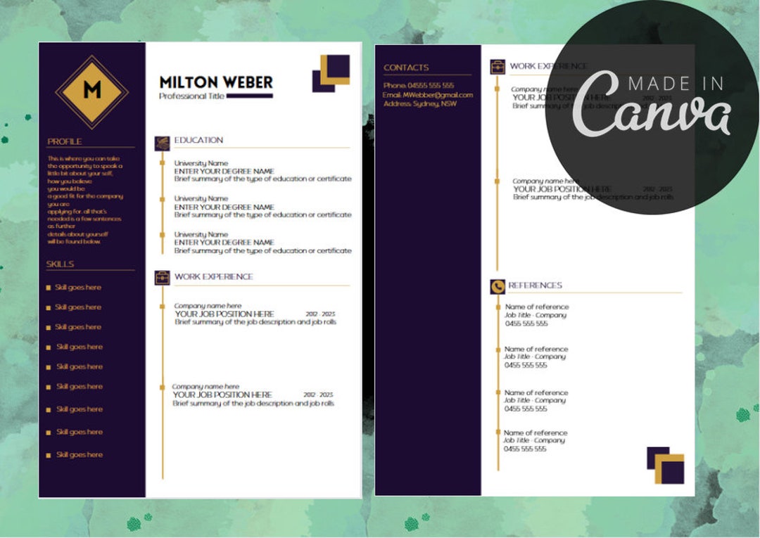 Sleek Professional Resume Template Canva Resume Template Corporate ...