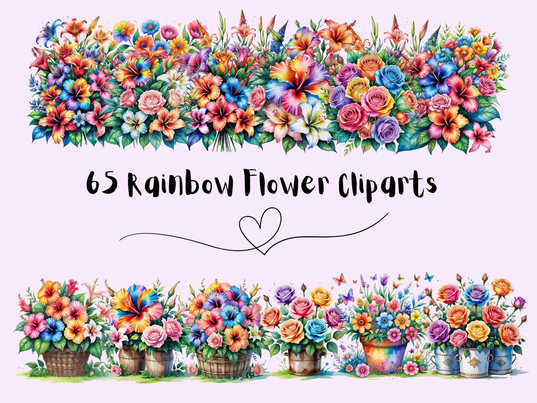 Rainbow Flower Clip Art Bundle: Watercolor Floral PNG (digital Download ...
